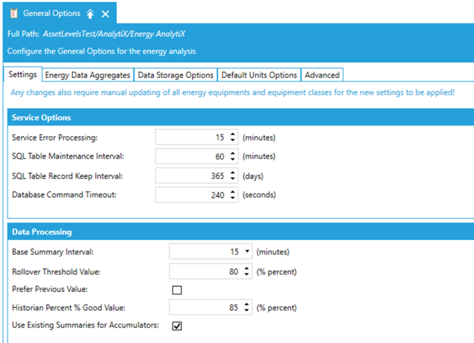 General Options Node for Energy AnalytiX