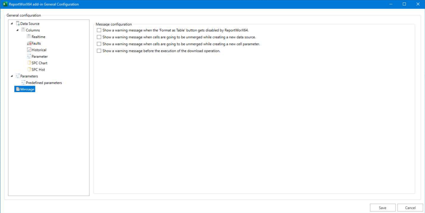 ReportWorX General Configuration Window